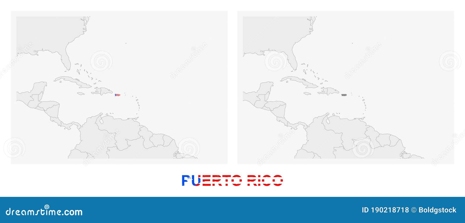 Two Versions of the Map of Puerto Rico, with the Flag of Puerto Rico ...