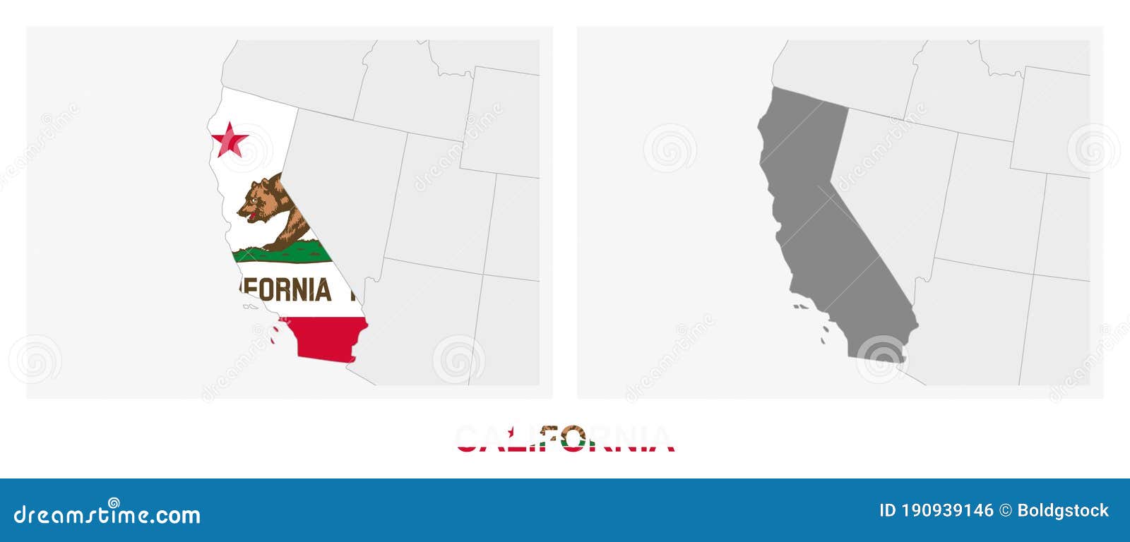 Two Versions of the Map of US State California, with the Flag of ...