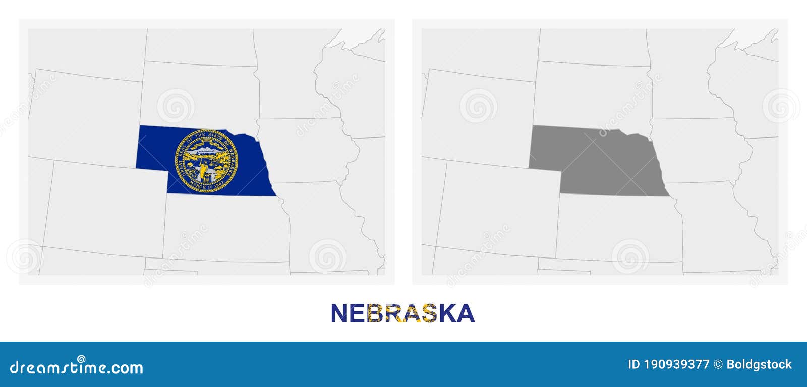 Two Versions of the Map of US State Nebraska, with the Flag of Nebraska ...