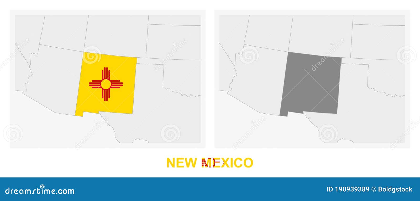 Two Versions of the Map of US State New Mexico, with the Flag of New ...