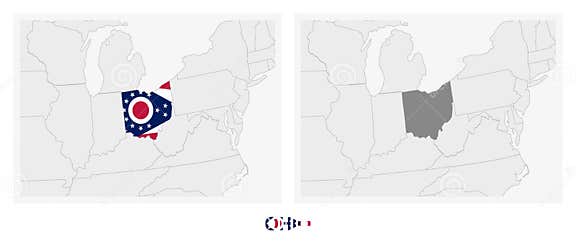 Two Versions of the Map of US State Ohio, with the Flag of Ohio and ...