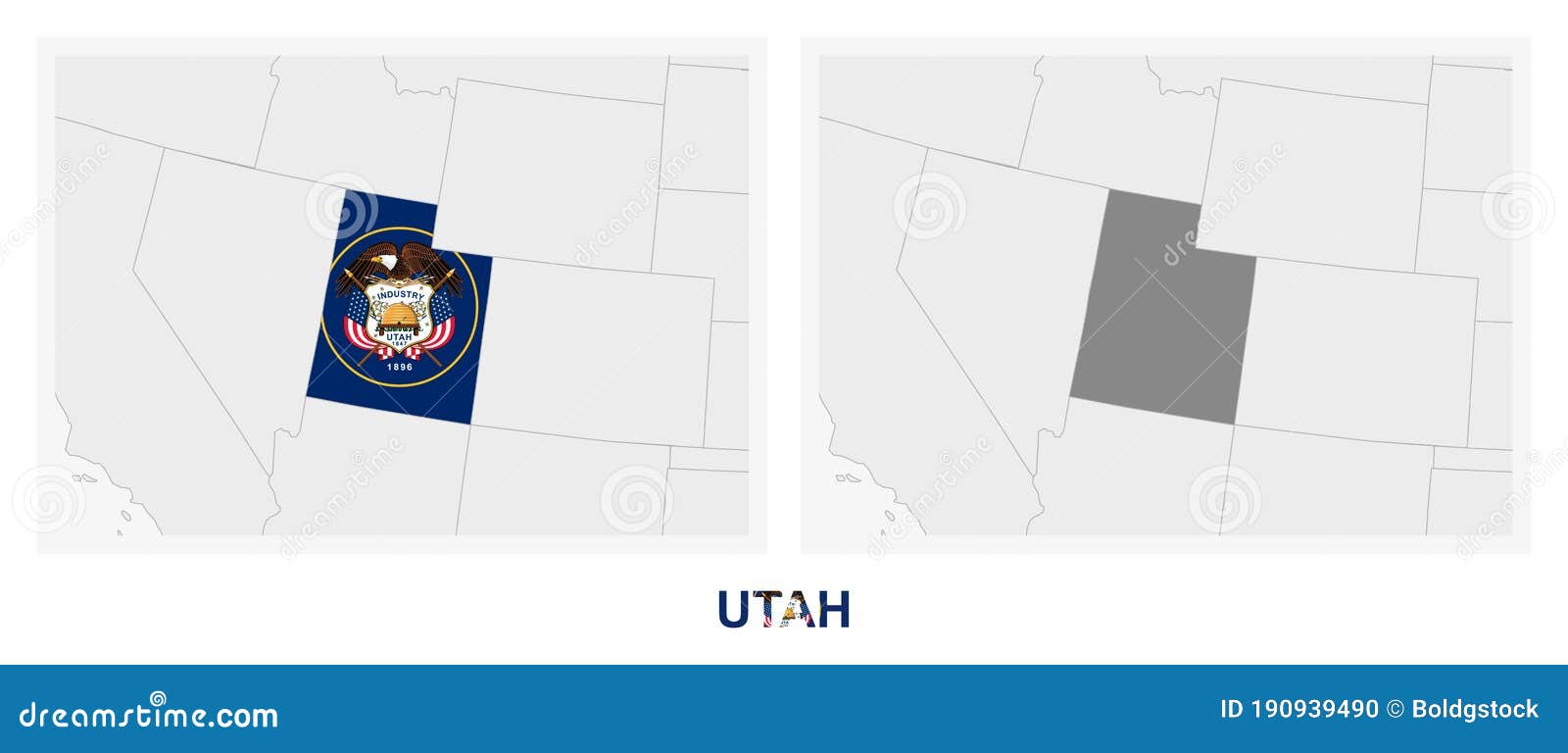 Two Versions of the Map of US State Utah, with the Flag of Utah and ...
