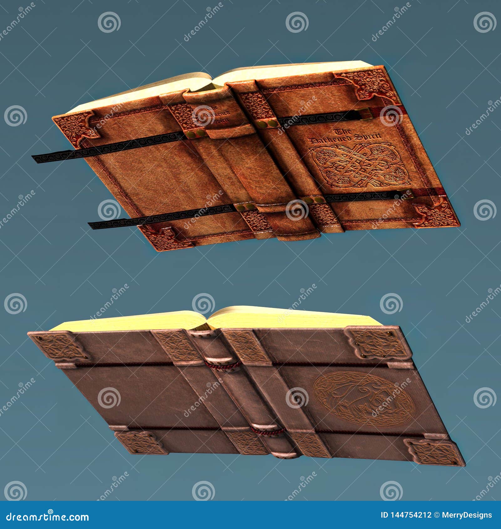 Two Versions of an Open Magic Leather Bound Old Book Stock Illustration ...