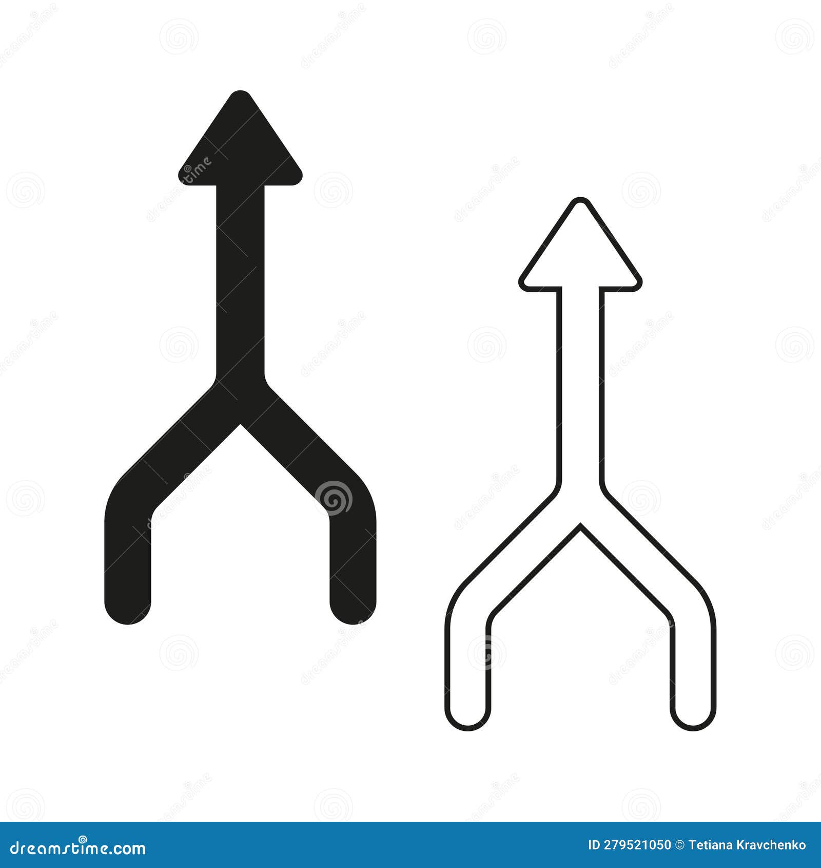 Two Vertical Arrows Connecting into One Central Arrow. Vector ...
