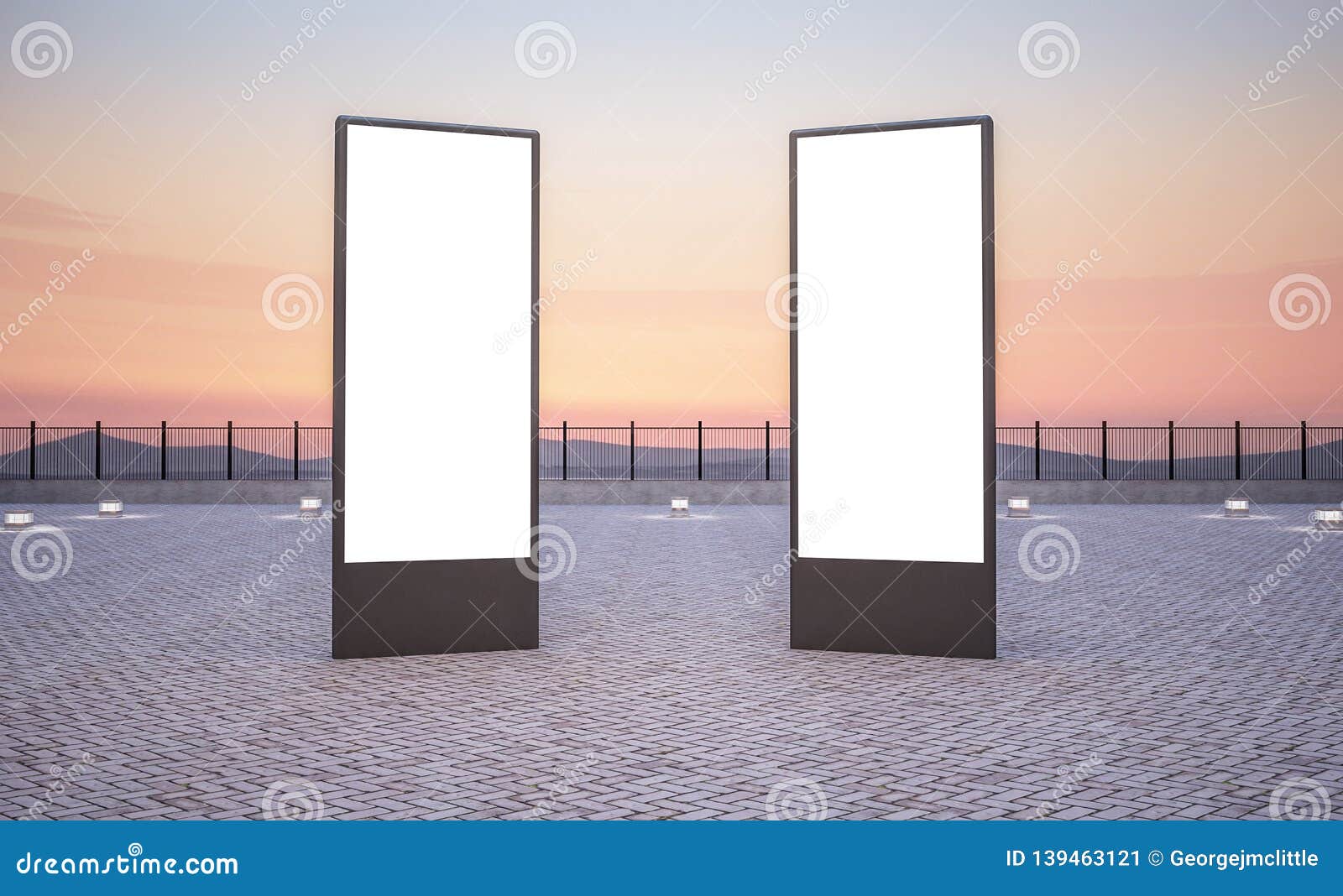 Two Vertical Billboard at Evening Stock Illustration - Illustration of ...