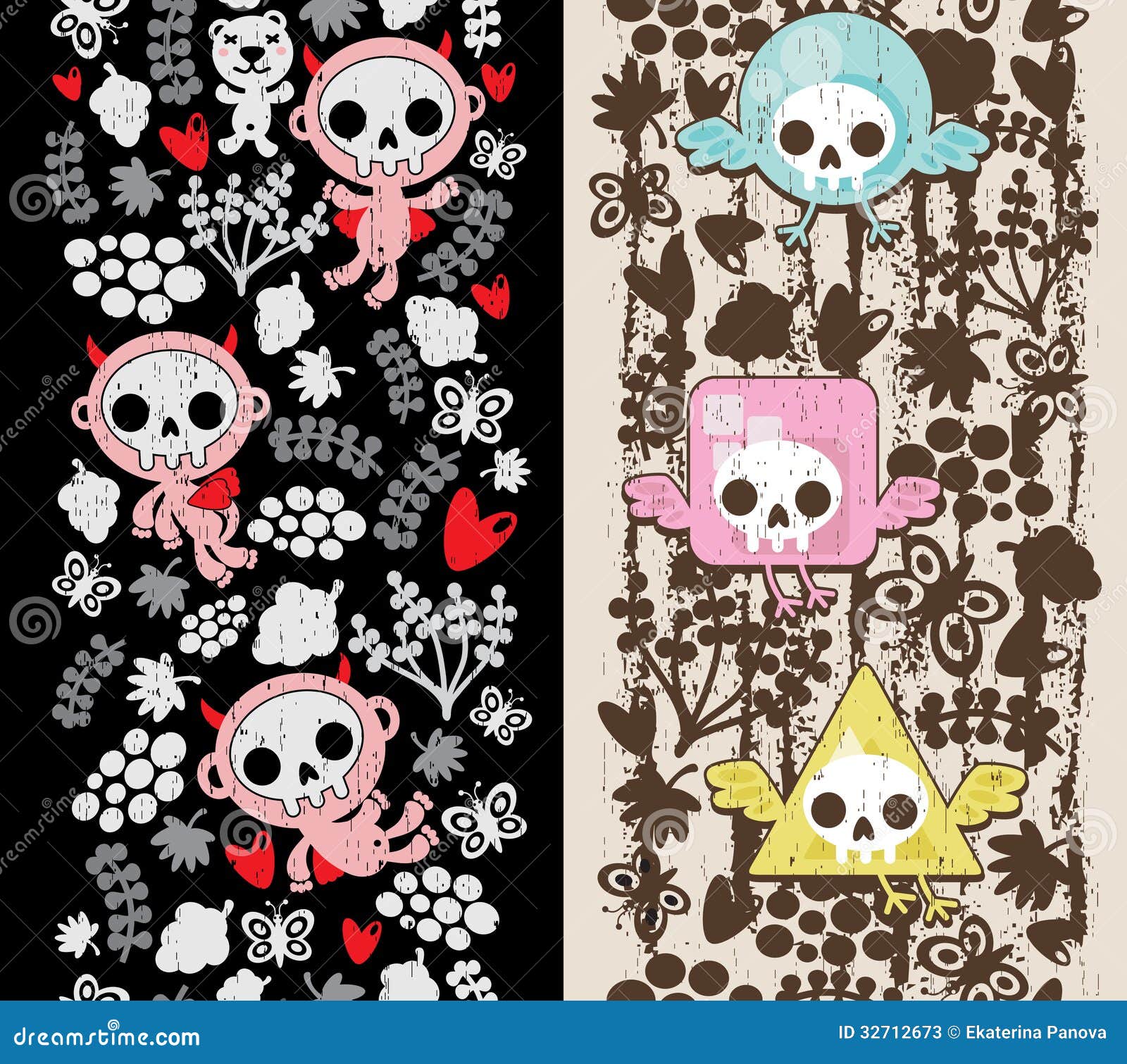 Two Vertical Crazy Textures with Birds and Babies. Stock Vector ...