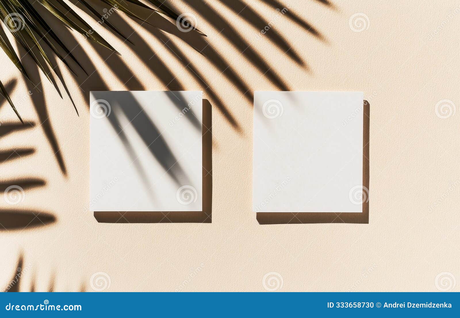 Two Vertical Postcard Mockups With Overlay Palm Shadows On A Neutral ...