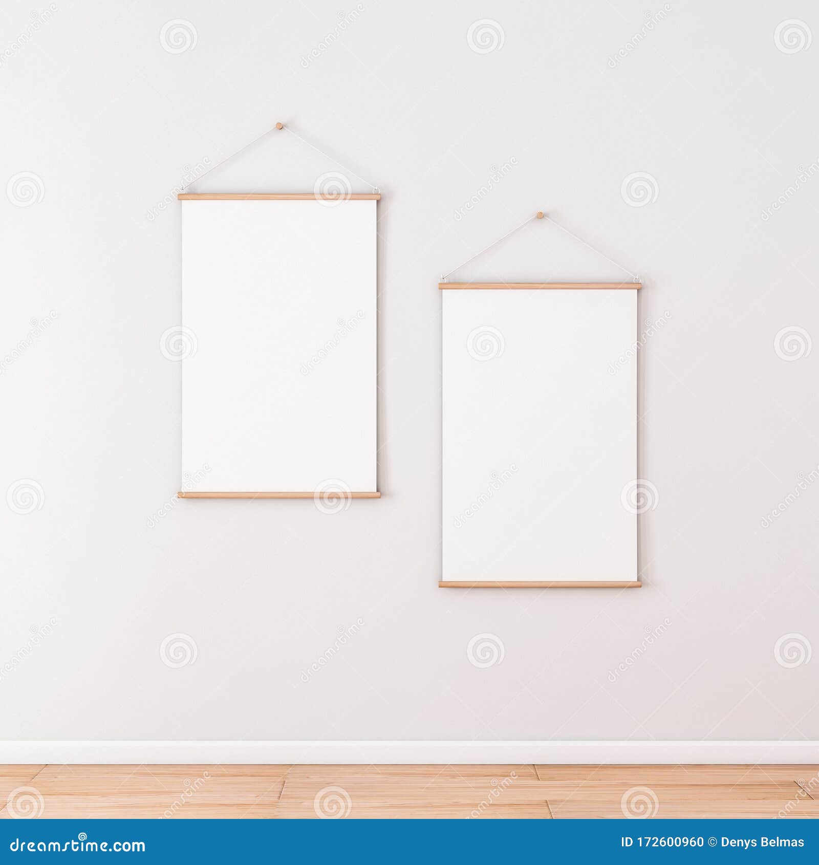 Two Vertical Roll Up Posters Mockup Hanging on the Wall in Empty Room ...