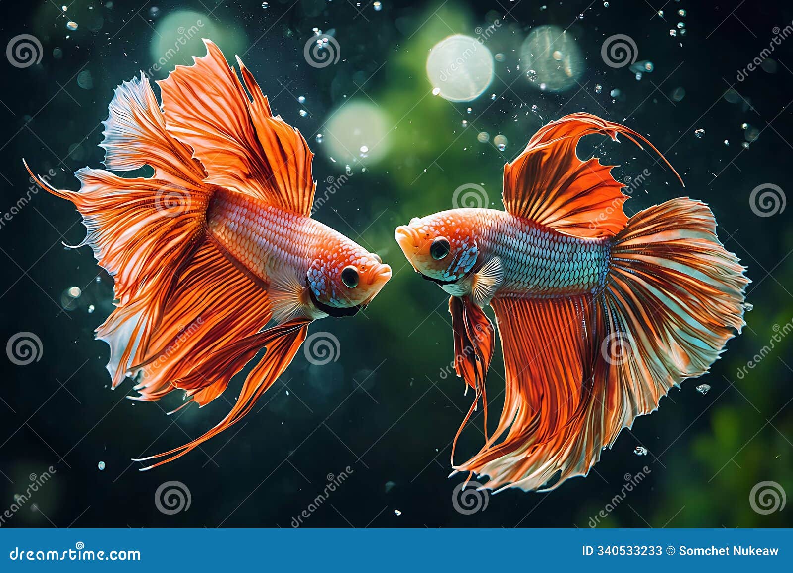 Two Vibrant Betta Fish With Flowing Fins Swim Towards Each Other ...