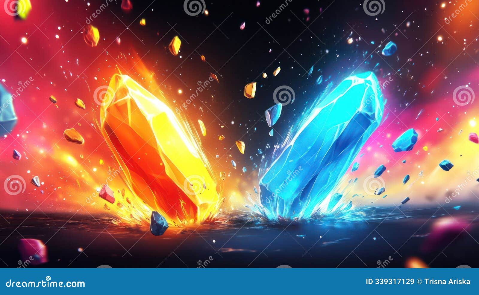 Two Vibrant Crystals Collide, Creating an Explosion of Color and Light ...
