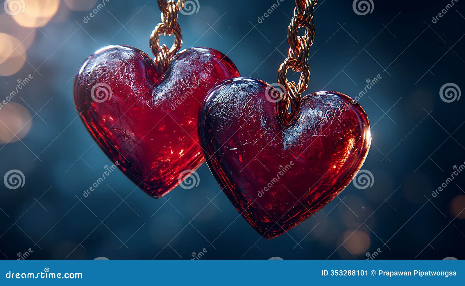 Two Vibrant Red Hearts Connected by Golden Threads, Symbolizing Love ...