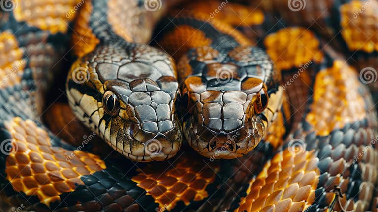 Two Vibrant Snakes Intertwined in Natural Habitat during Daylight Hours ...