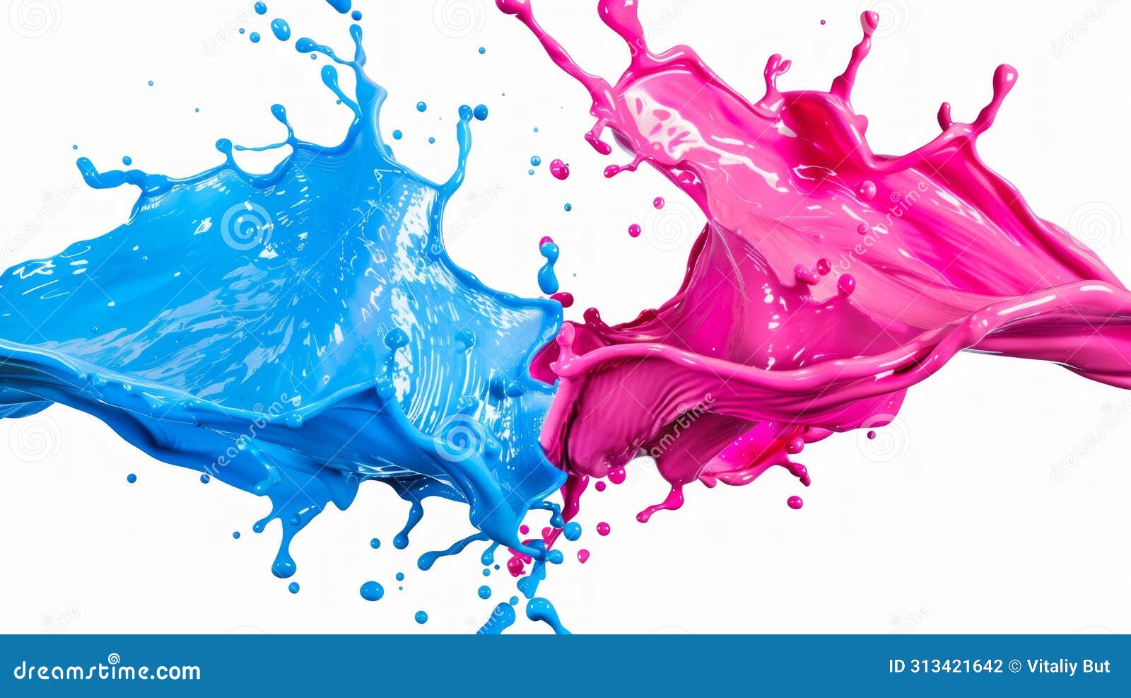 Two Vibrant Splashes of Colored Liquid Collide on a Blank Canvas ...