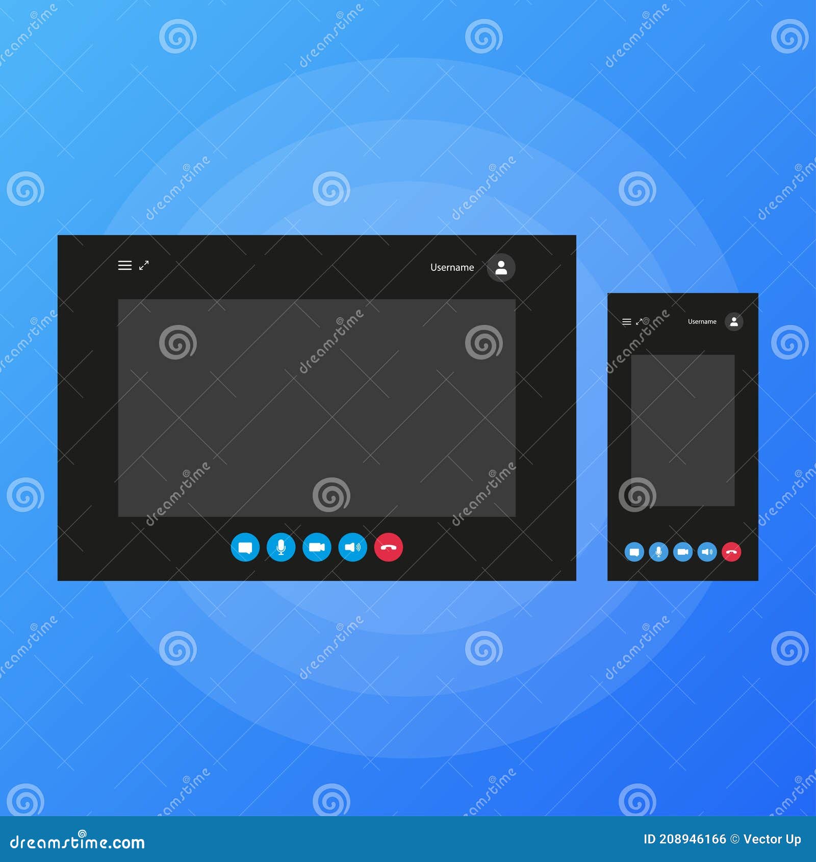 Two Video Call Windows for Different Screen Sizes. Vector Illustration ...