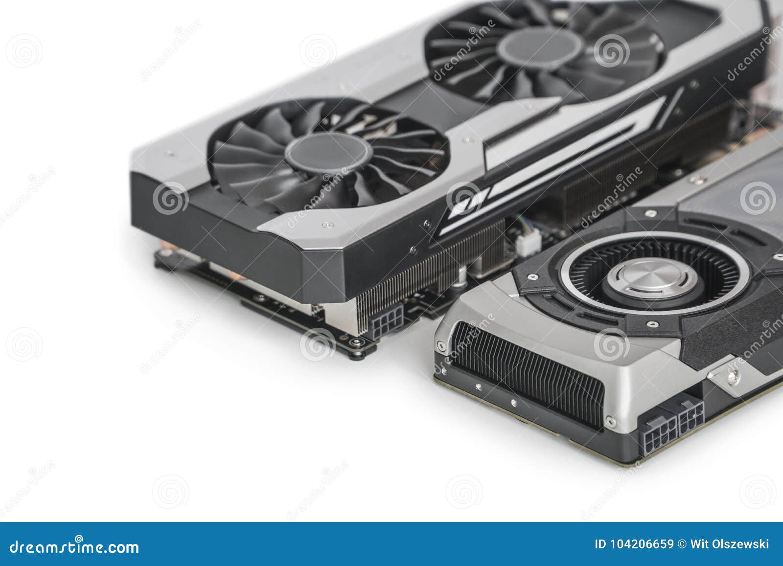 Two Video Graphics Cards With Powerful GPU Isolated On White Background ...