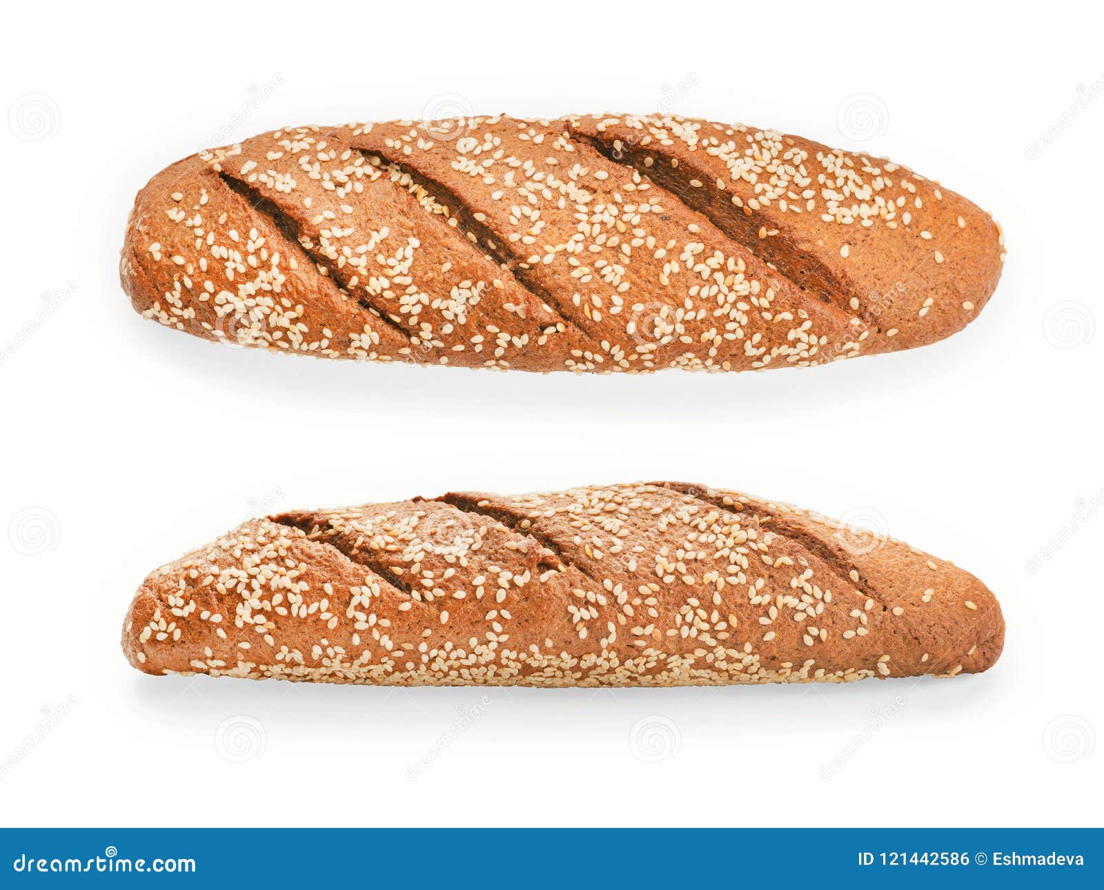 Two View of White Bread with Sesame Isolated with Clipping Path Stock ...