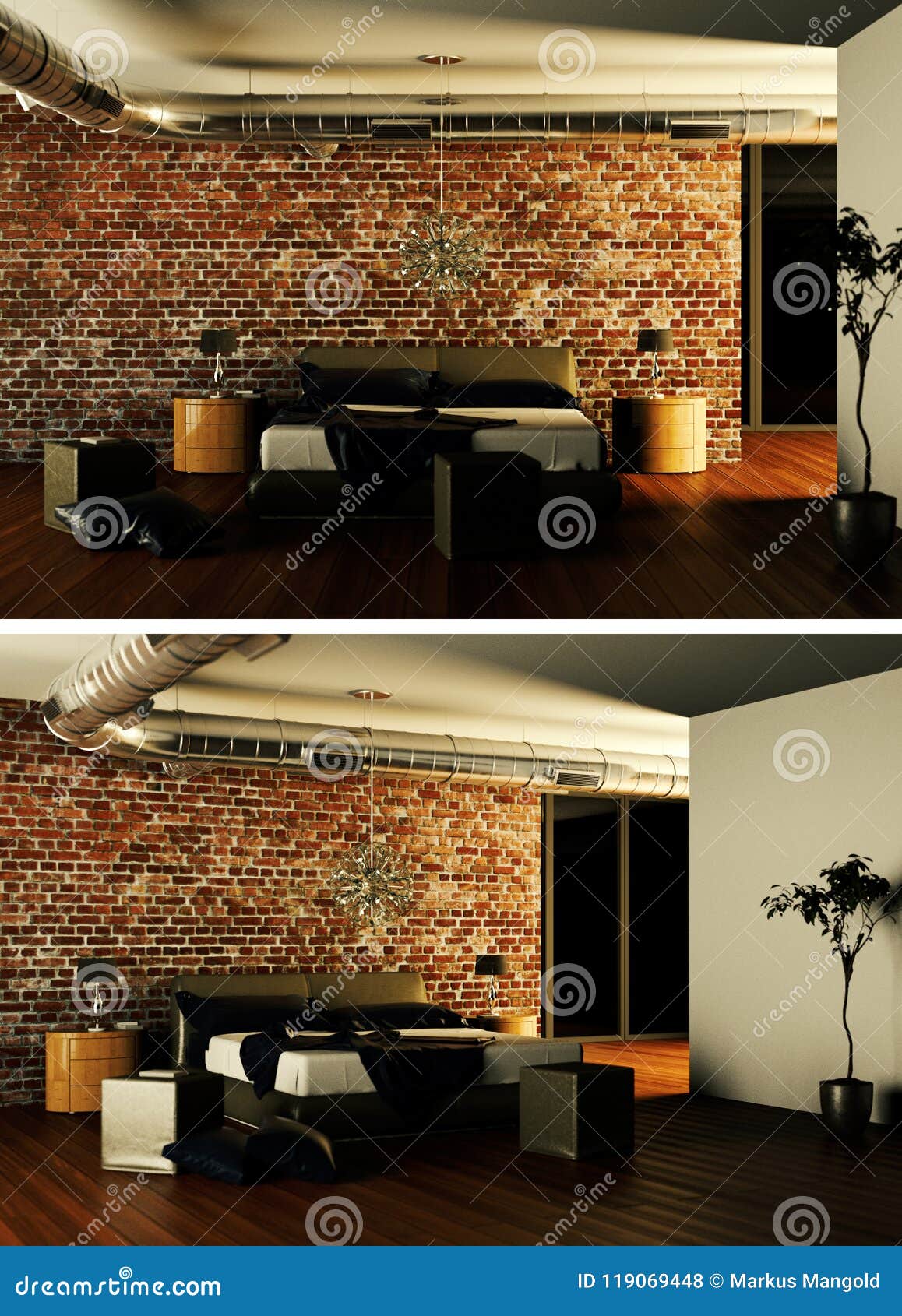 Two Views of Modern Bedroom Interior Design Stock Illustration ...