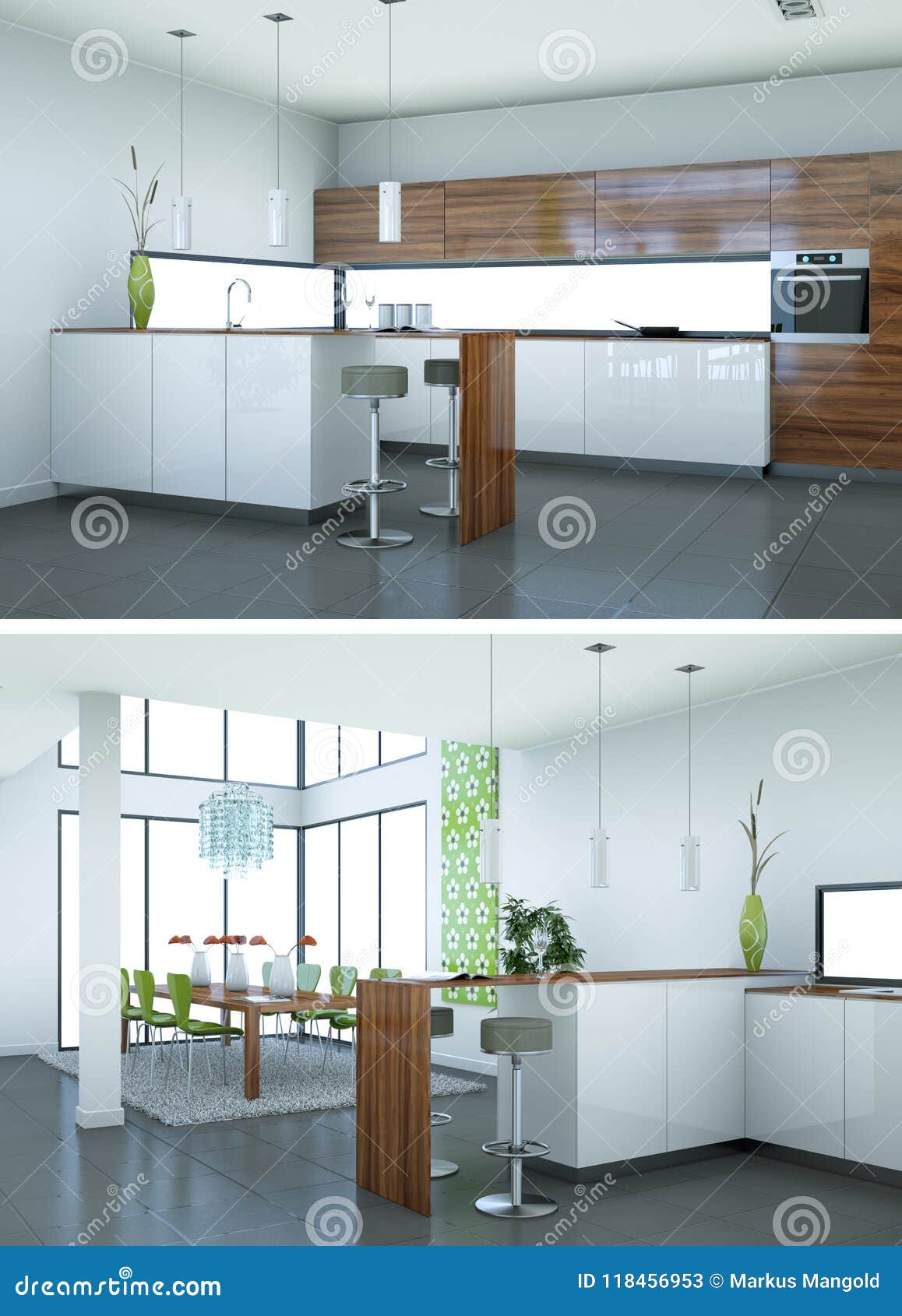 Two Views of Modern Kitchen Interior Design Stock Image - Image of ...