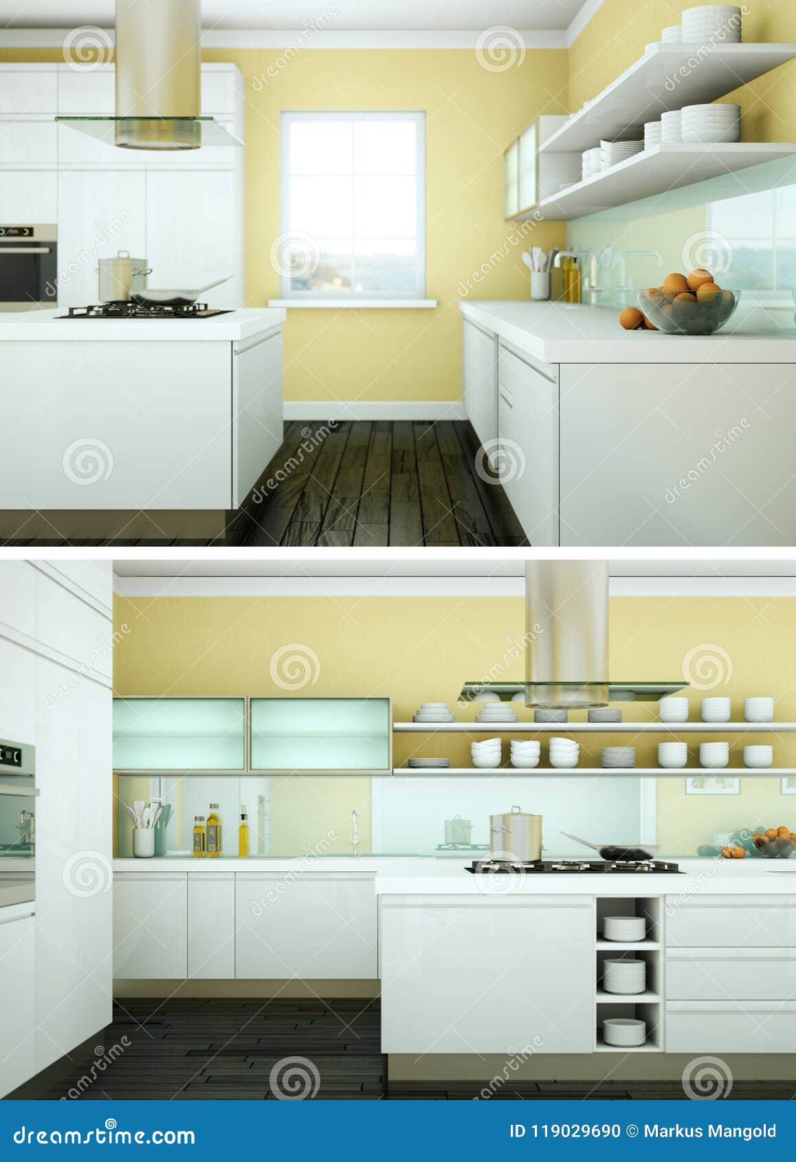 Two Views of Modern Kitchen Interior Design Stock Illustration ...