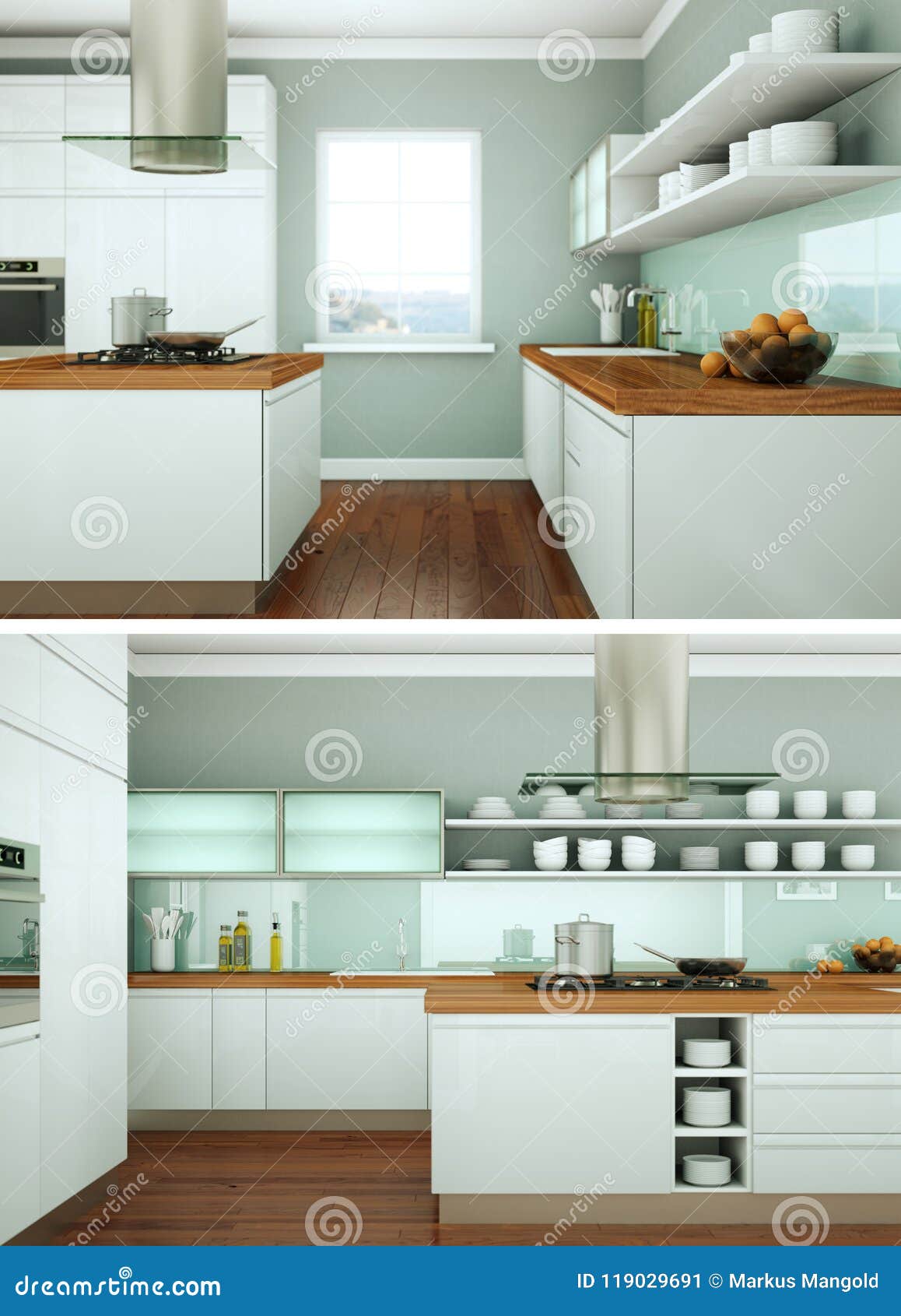Two Views of Modern Kitchen Interior Design Stock Illustration ...