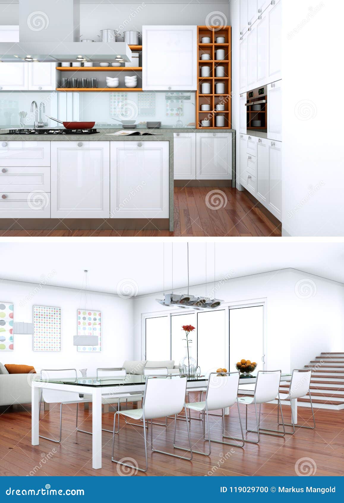 Two Views of Modern Kitchen Interior Design Stock Illustration ...