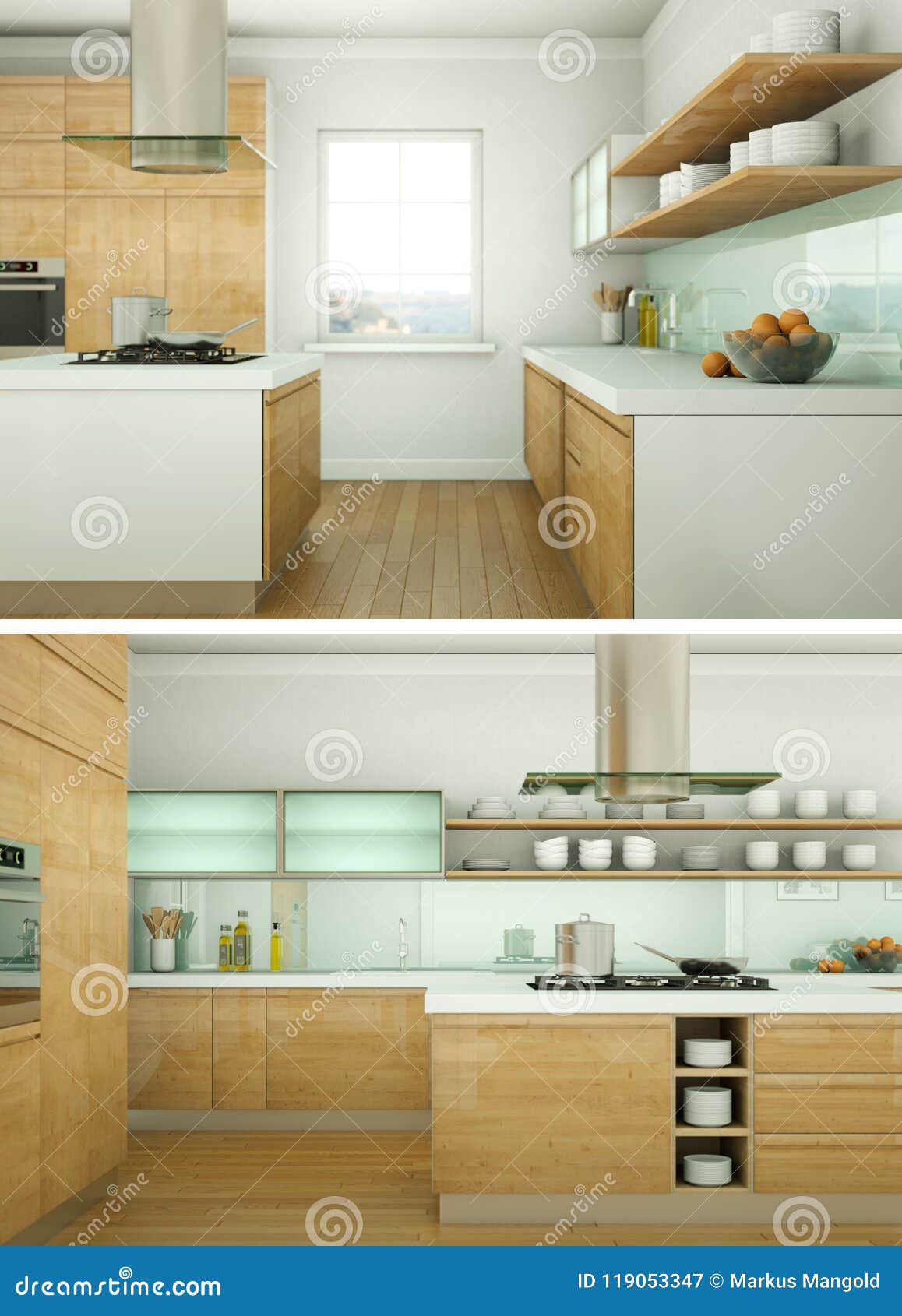 Two Views of Modern Kitchen Interior Design Stock Illustration ...