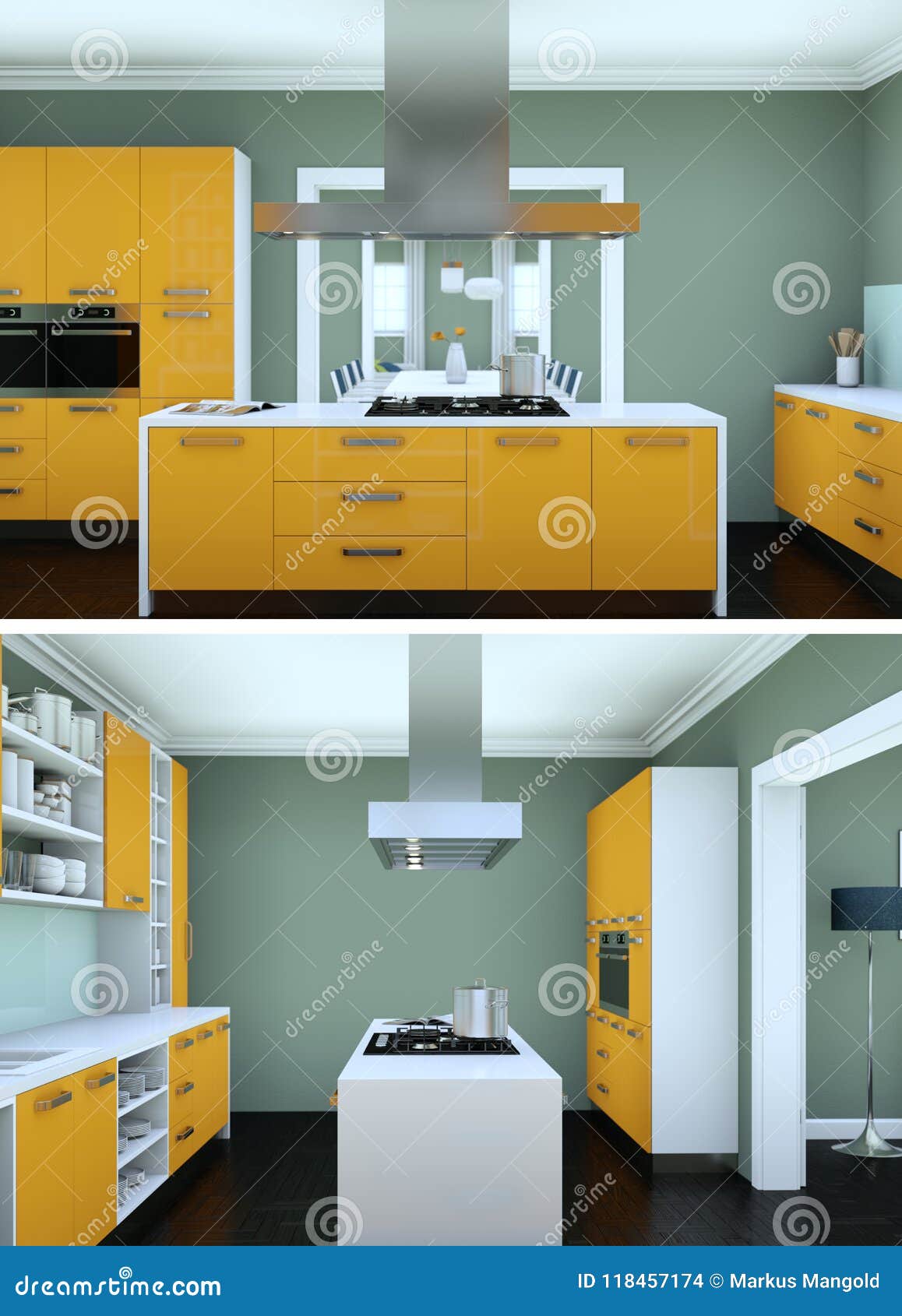 Two Views of Modern Kitchen Interior Design Stock Illustration ...
