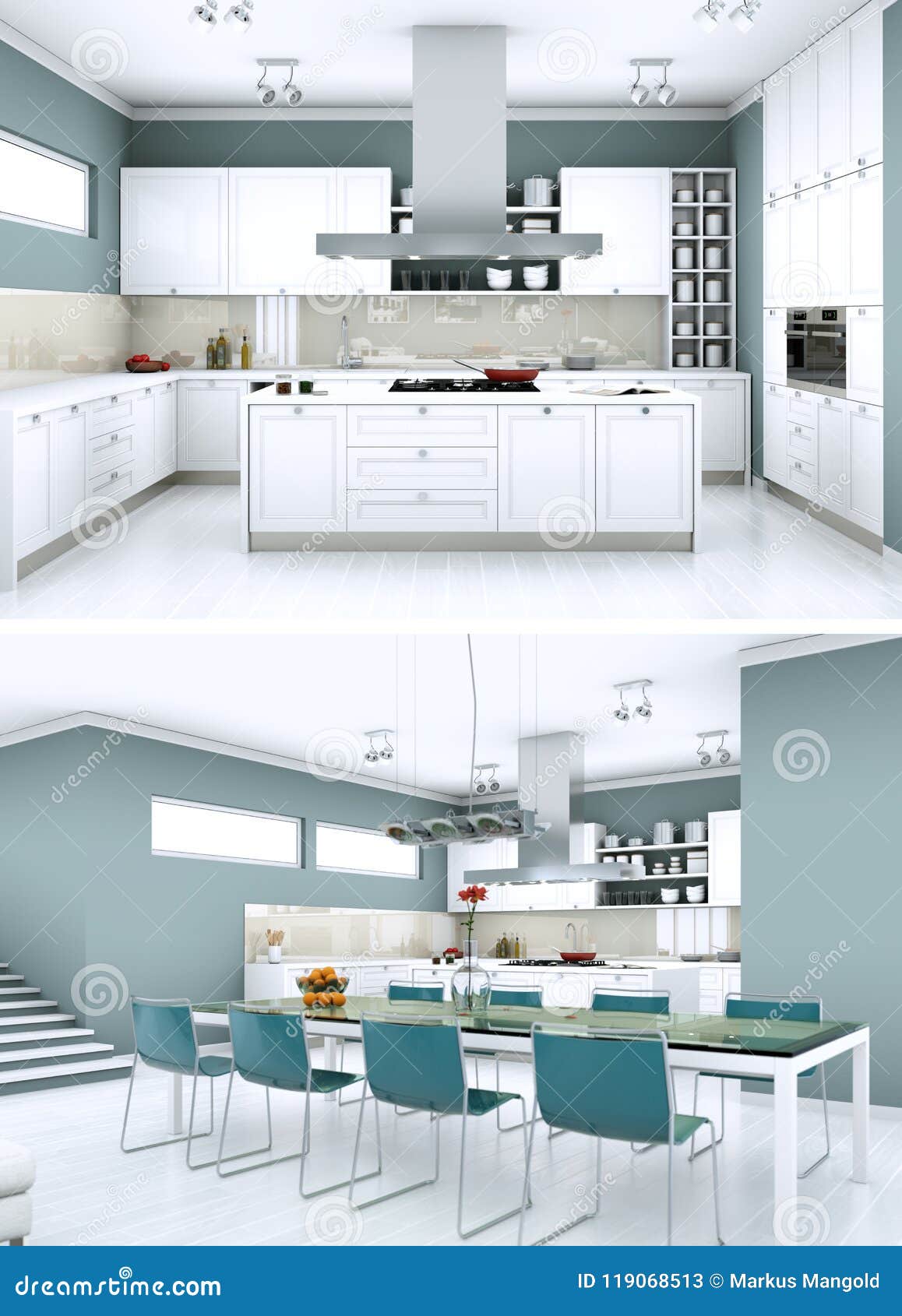 Two Views of Modern Kitchen Interior Design Stock Illustration ...