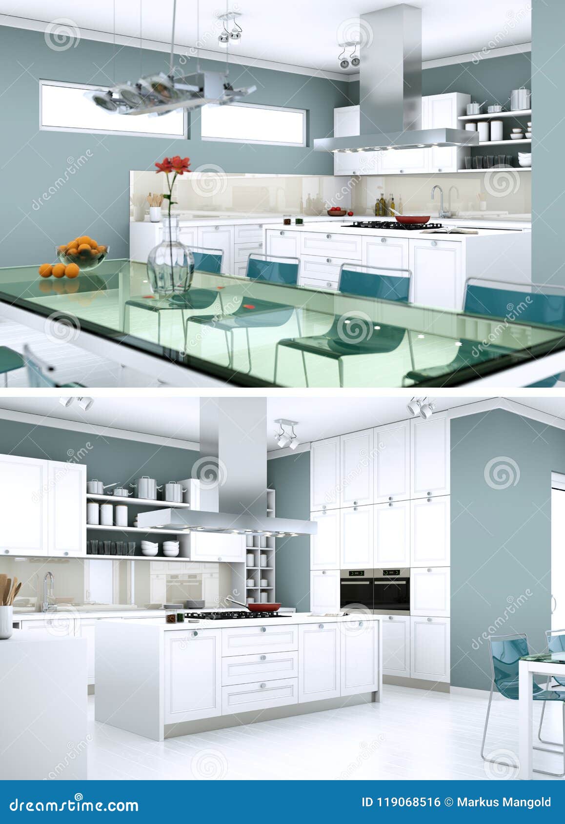 Two Views of Modern Kitchen Interior Design Stock Illustration ...