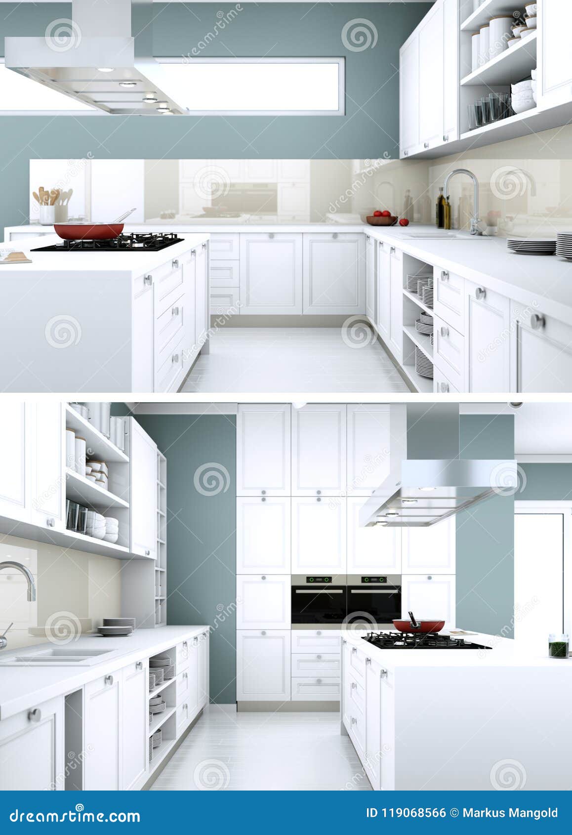 Two Views of Modern Kitchen Interior Design Stock Illustration ...