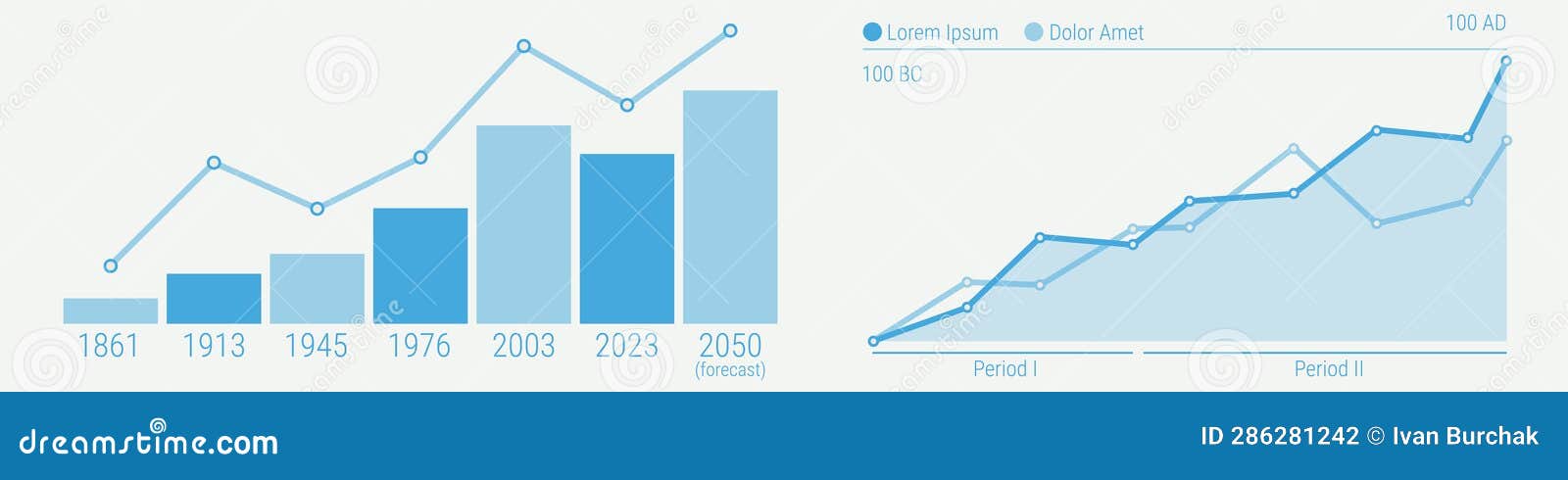 Two Vintage Blue Charts, Template For Infographics. Flat Vector ...