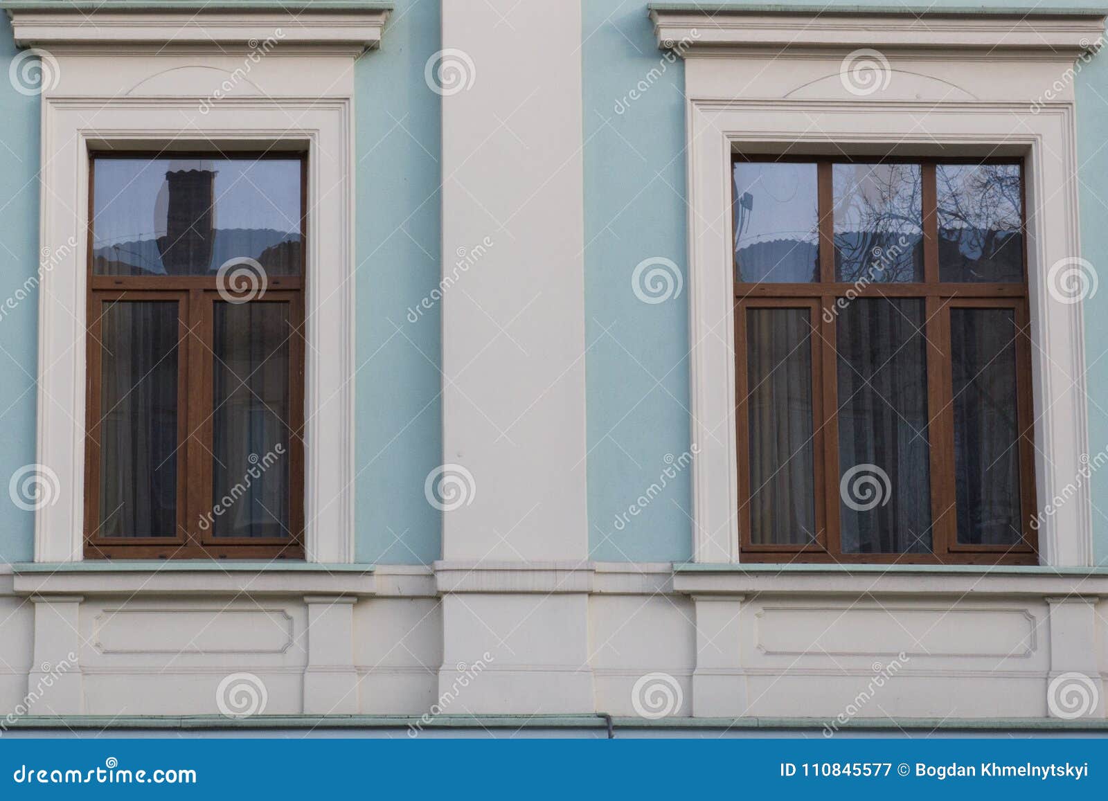 Two Vintage Front Glass Windows of an Old House Stock Image - Image of ...