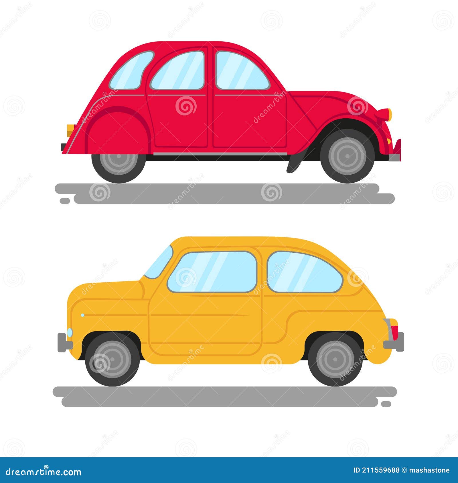 Two Vintage Cars. Vector Flat Illustration on White. Stock Vector ...