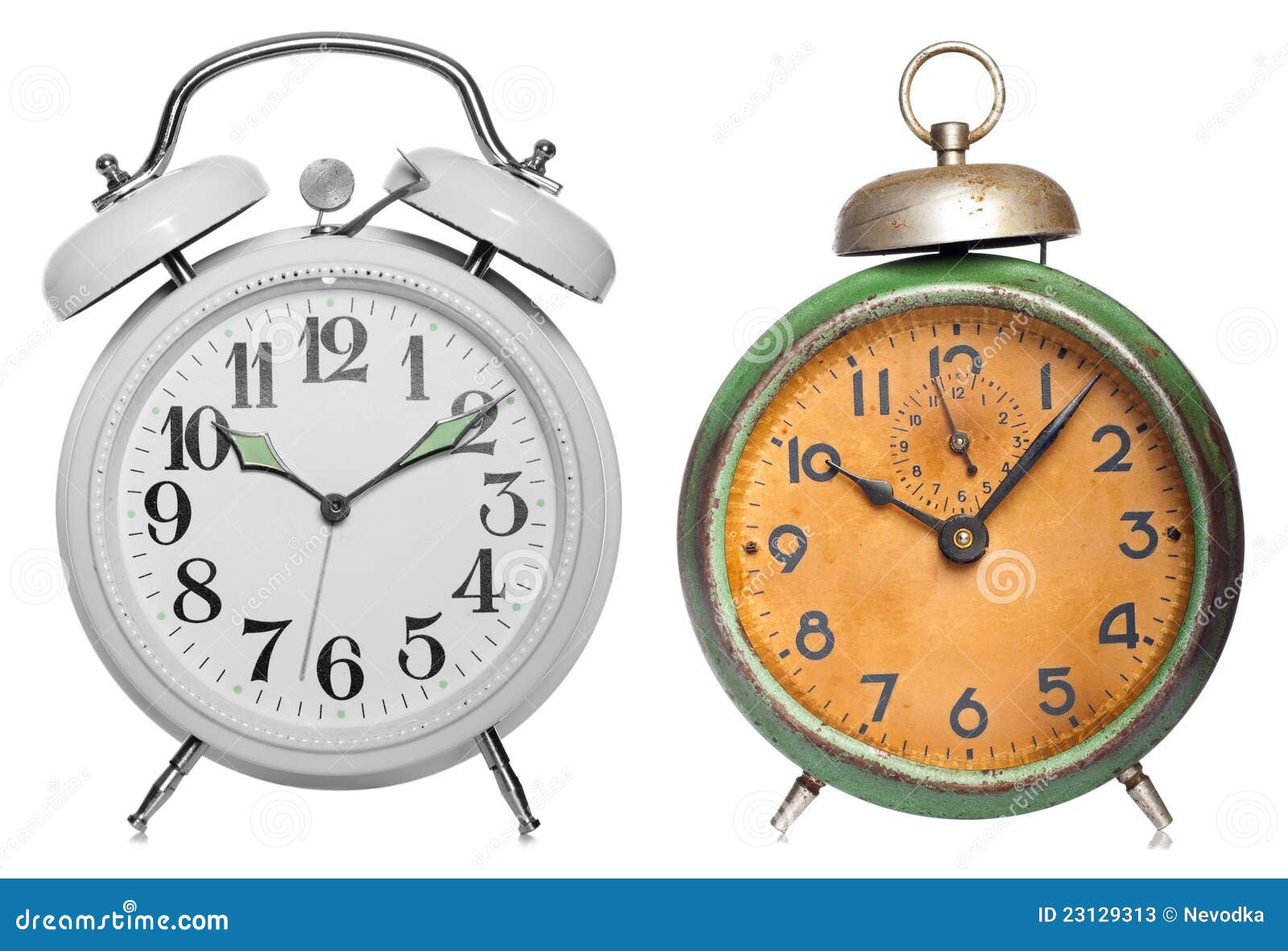 Two vintage clock stock image. Image of hour, metal, aging - 23129313