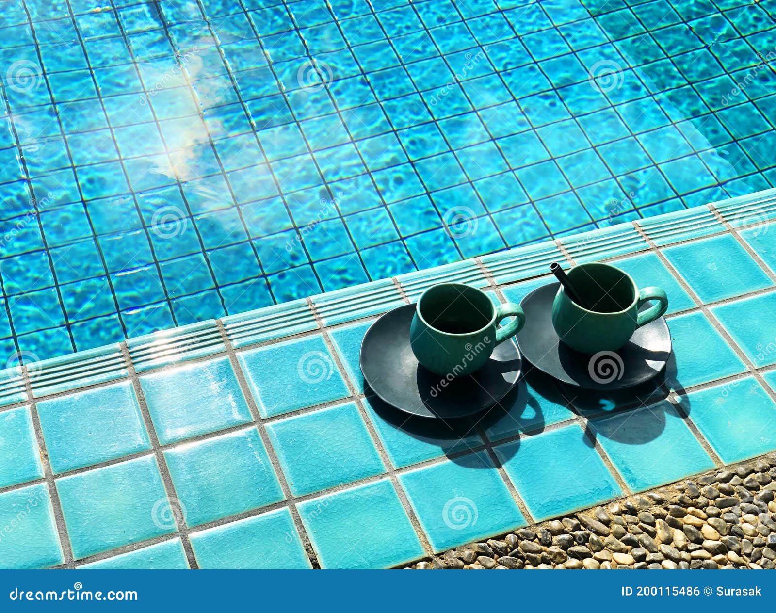 Two Vintage Cup of Hot Coffee beside the Pool Stock Photo - Image of ...