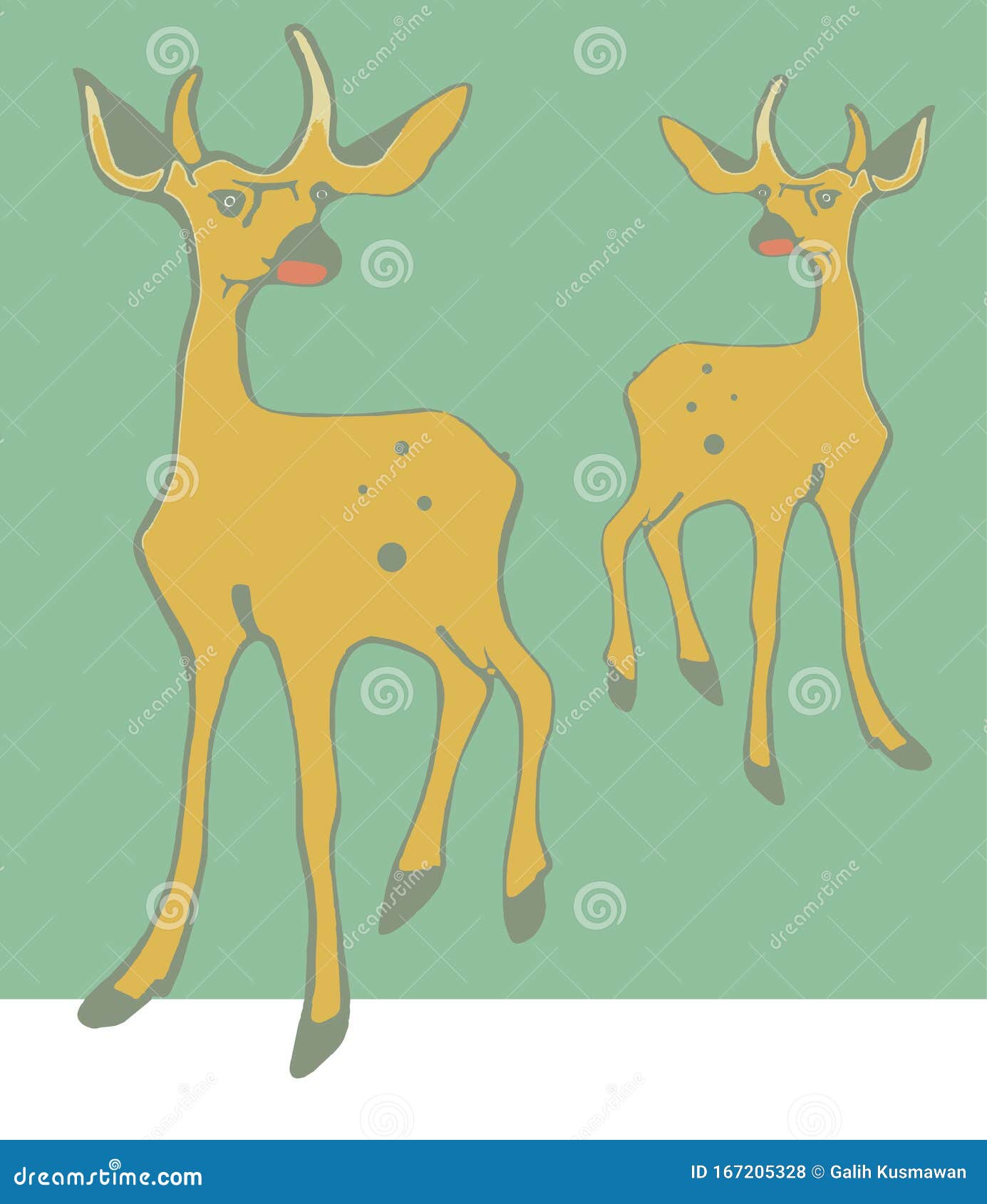 Cartoon of Twin Yellow Retro Coloured Deers in Blue Vintage Colour ...