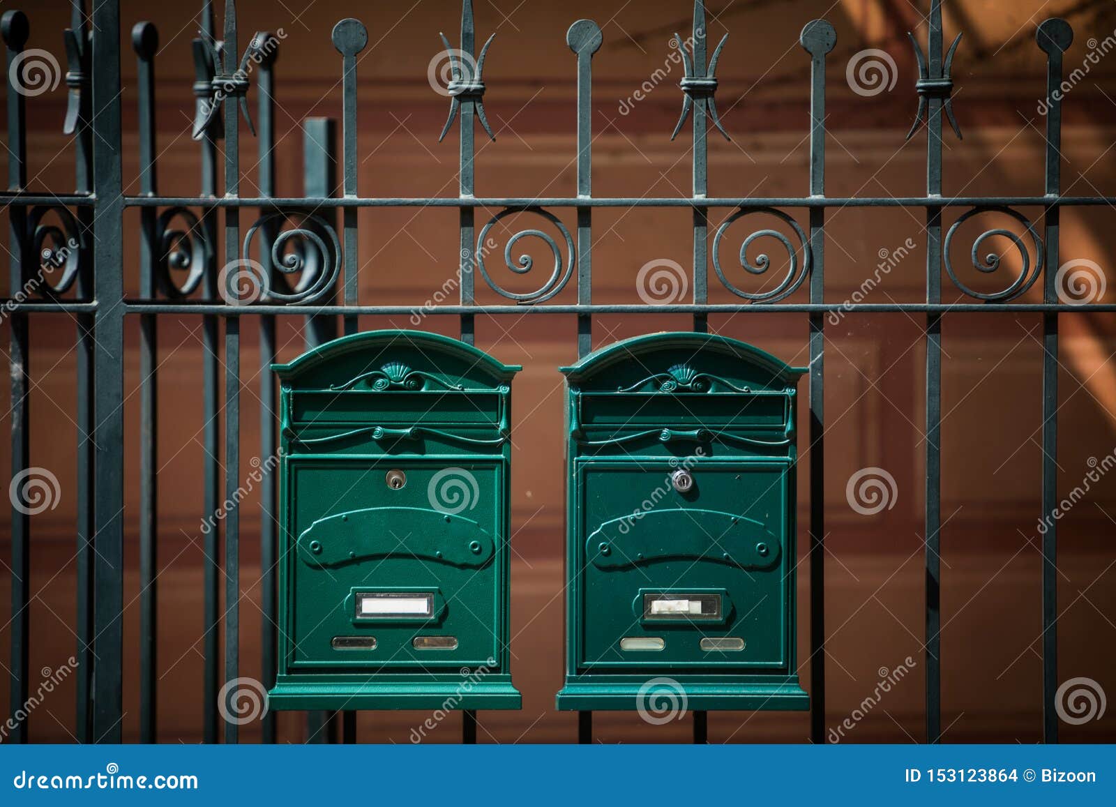 Two Vintage Green Mail Boxes Stock Photo - Image of delivery, green ...