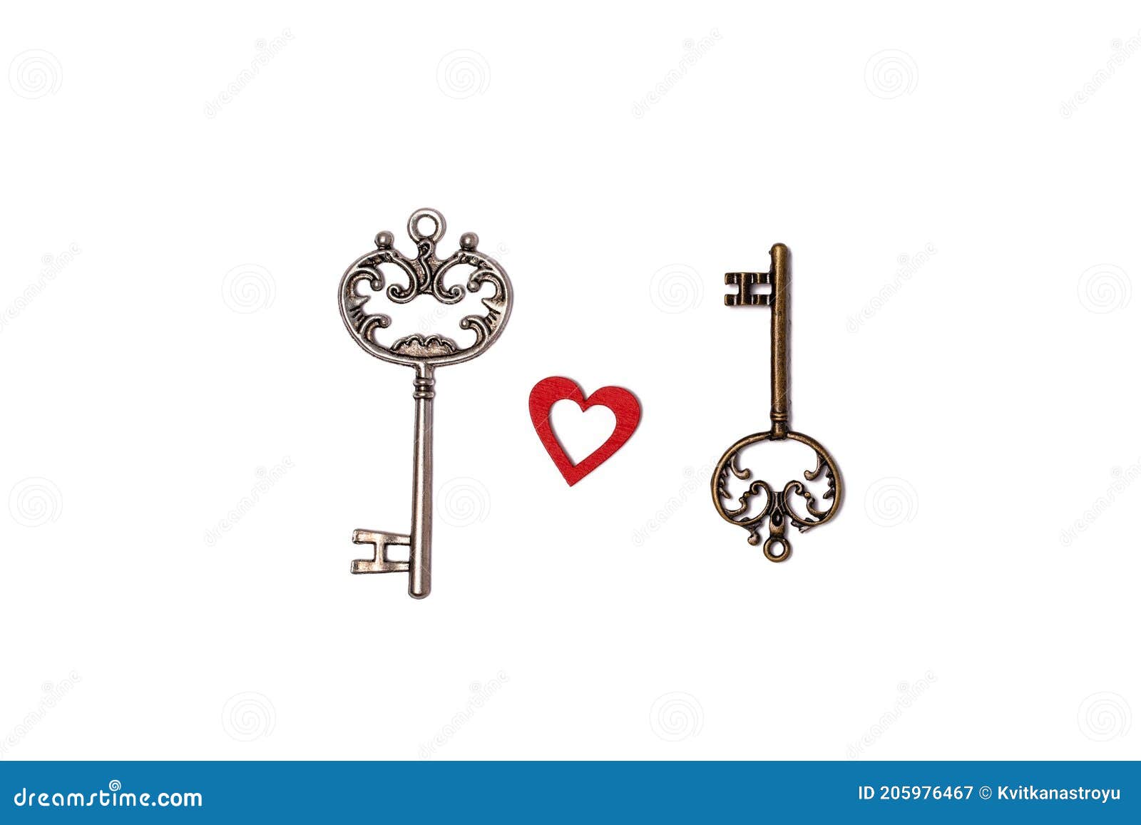Two Vintage Keys and a Red Heart Isolated on a White Background Stock ...