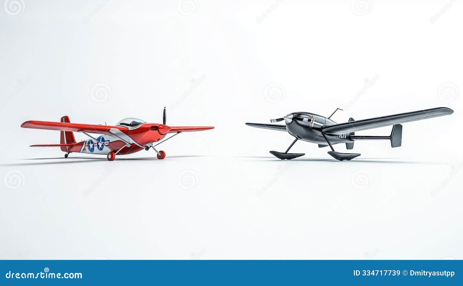 Two Vintage Small Aircraft Models Displayed on White Background, Red ...