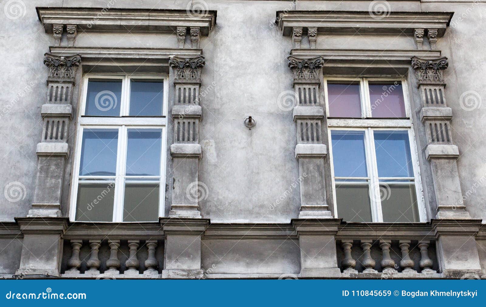 Two Vintage Front Glass Windows of an Old House Stock Image - Image of ...