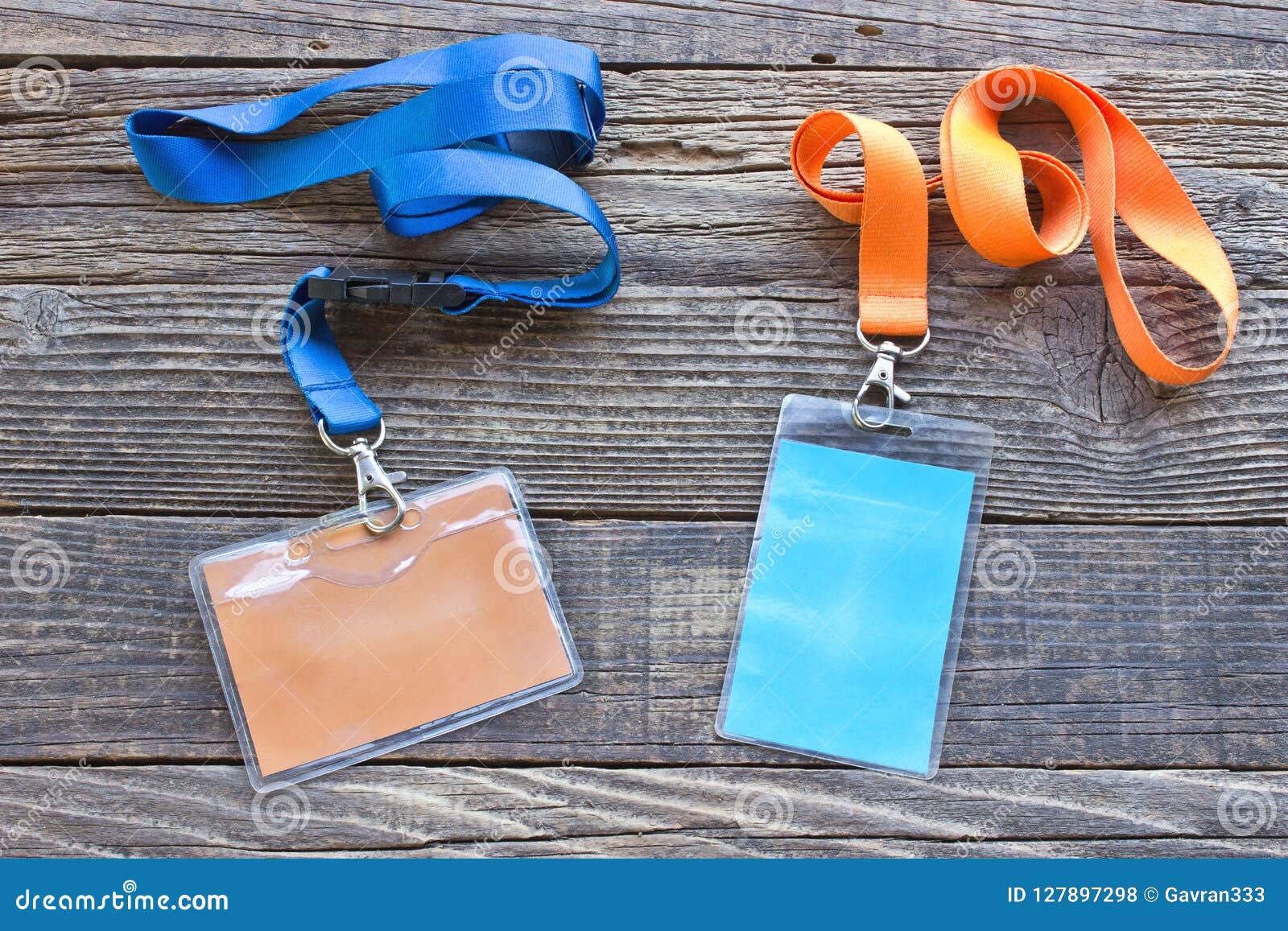Two Vip Id Cards with Tags on Wooden Background Stock Photo - Image of ...