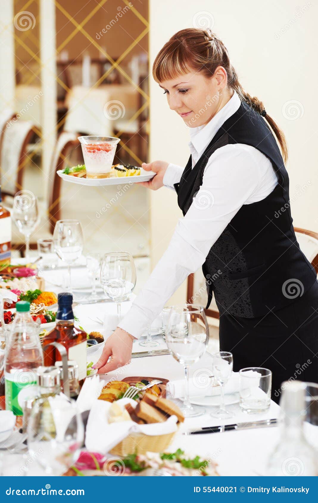Two Waitress at Catering Work in a Restaurant Stock Image - Image of ...