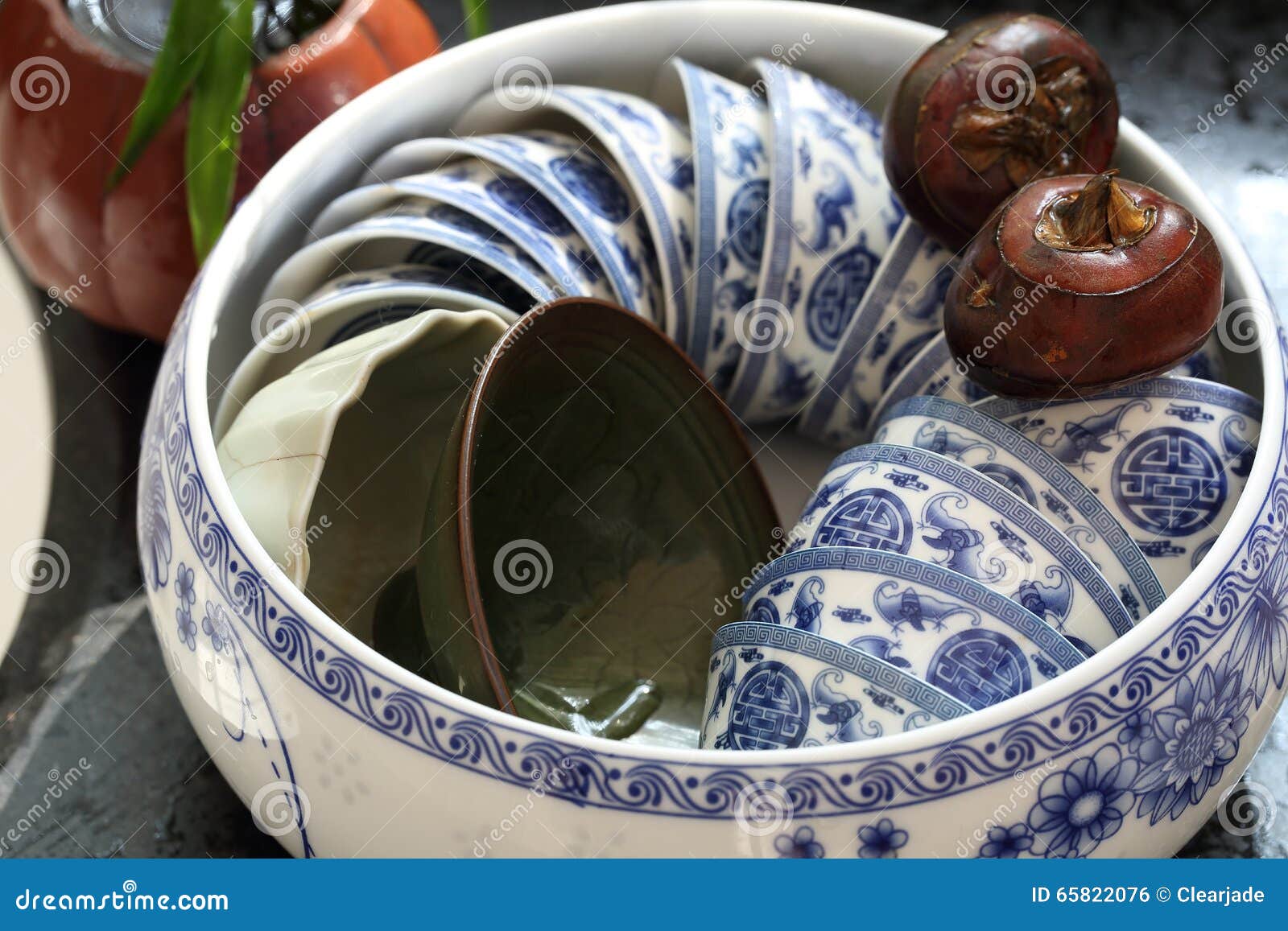 Two Water Chestnuts and a Pot of Tea Cup Stock Photo - Image of pattern ...