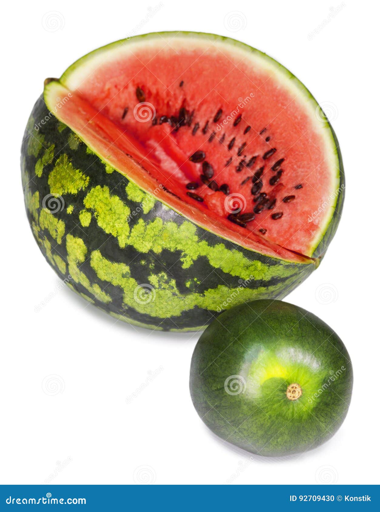 Two Water Melons on a White Background, Big and Small, Dwarfish Version ...