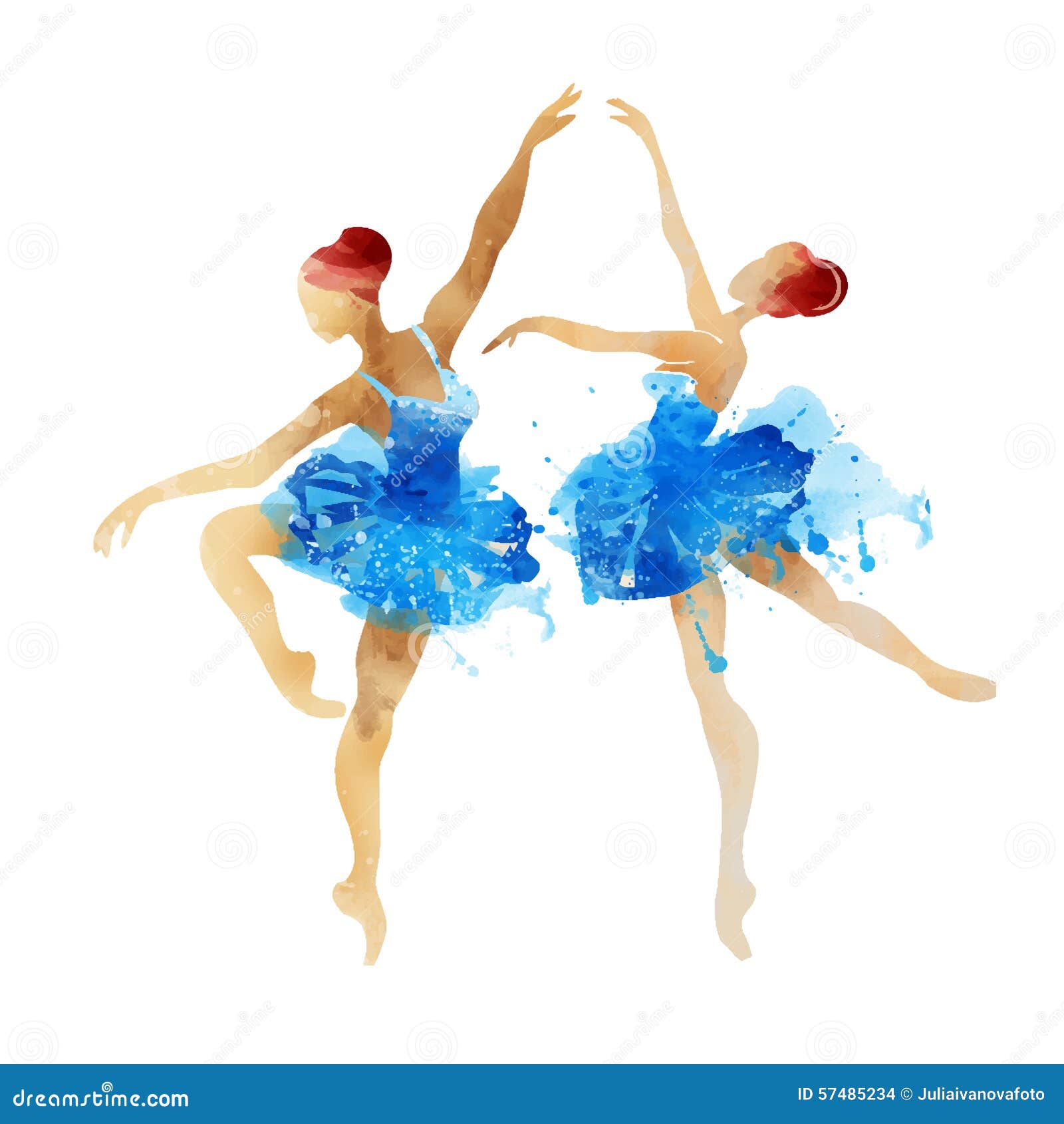 Two Watercolor Ballerina Dancing Stock Vector - Illustration of dance ...