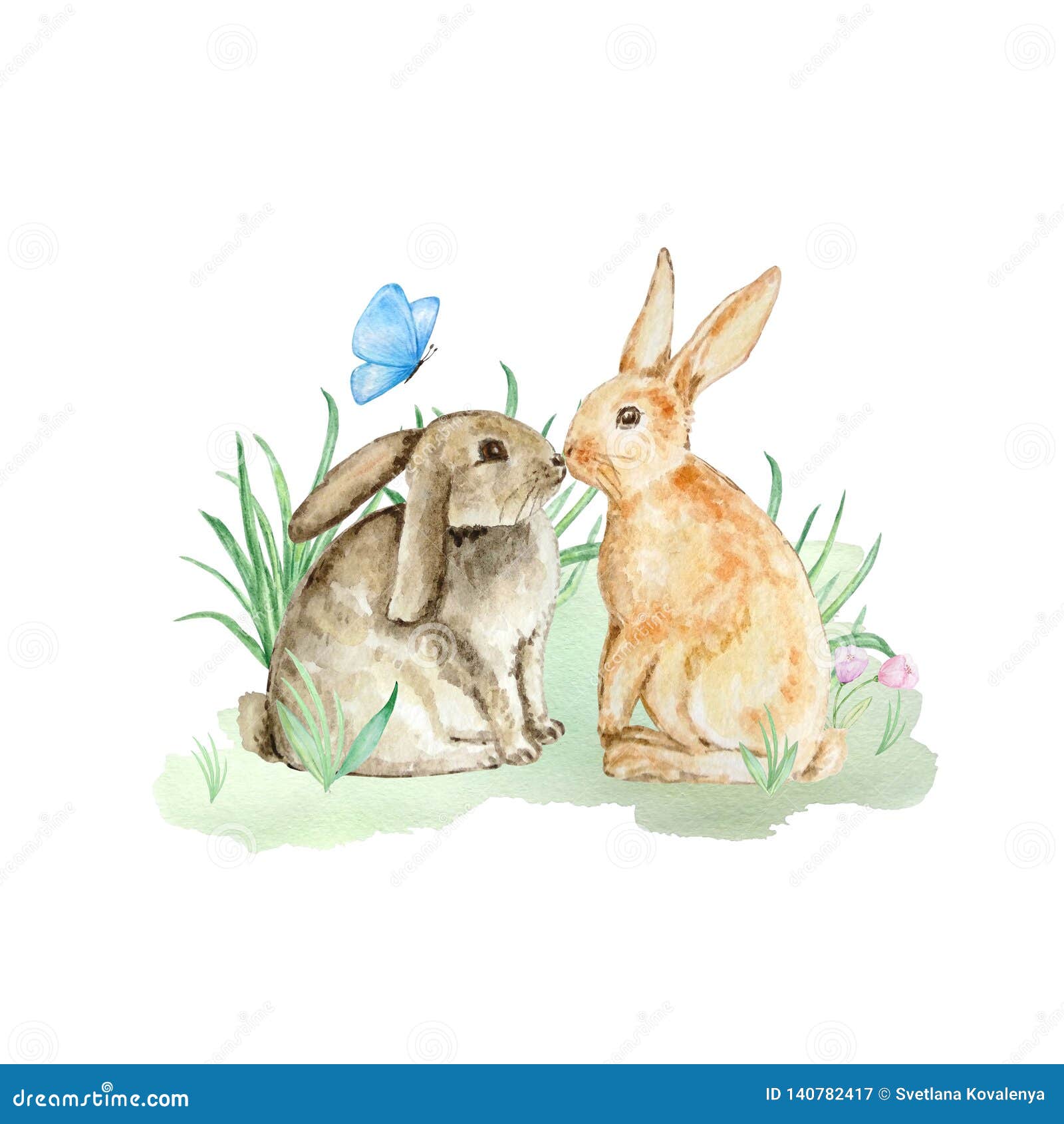 Two Watercolor Cute Bunnies Stock Illustration - Illustration of cute ...