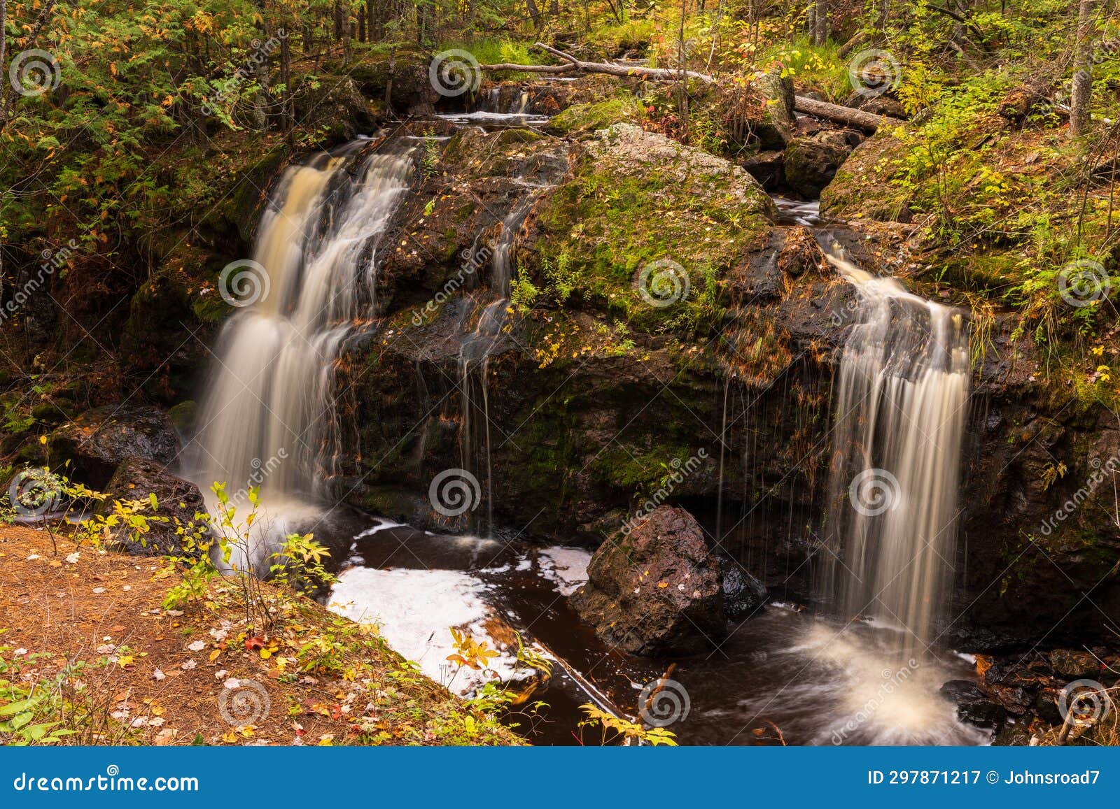 Two Waterfalls on a Creek in Autumn Stock Image - Image of creek, state ...