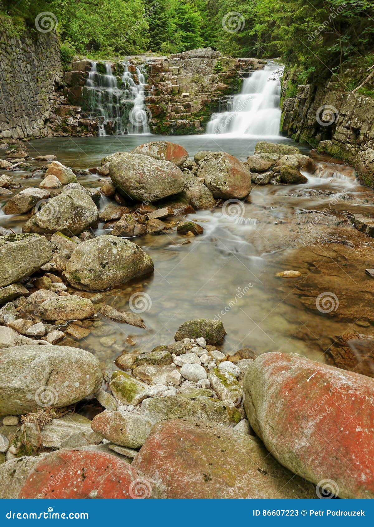 Two waterfalls stock image. Image of green, rock, double - 86607223