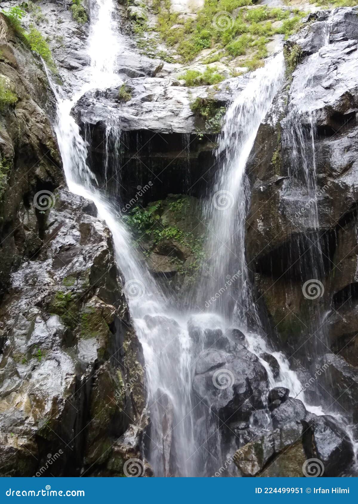 Two waterfalls falling stock image. Image of nature - 224499951