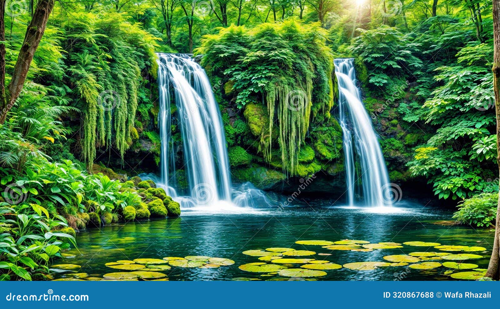 Two Waterfalls Flow Side by Side in the Heart of an Emerald Green ...
